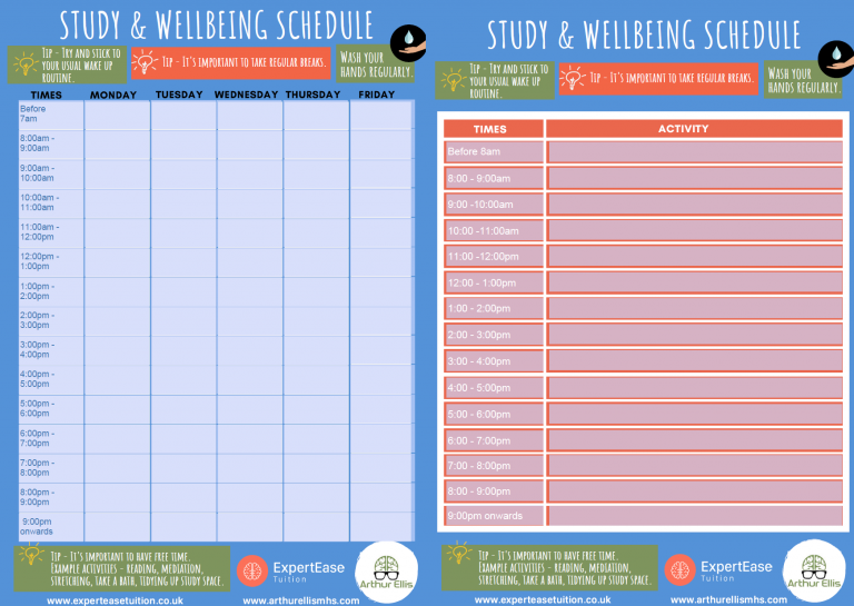 Editable Weekly & Daily Study & Well-being schedule - Advice - Revision ...